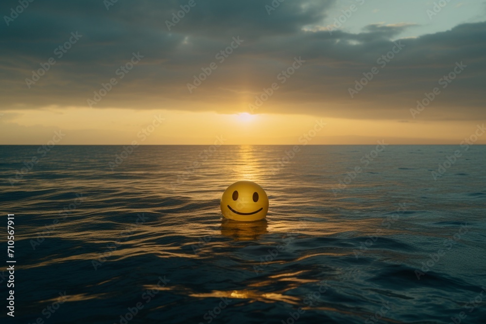 Oceanic Bliss: An Emoji Smile Floating in the Ocean, a Playful Fusion ...