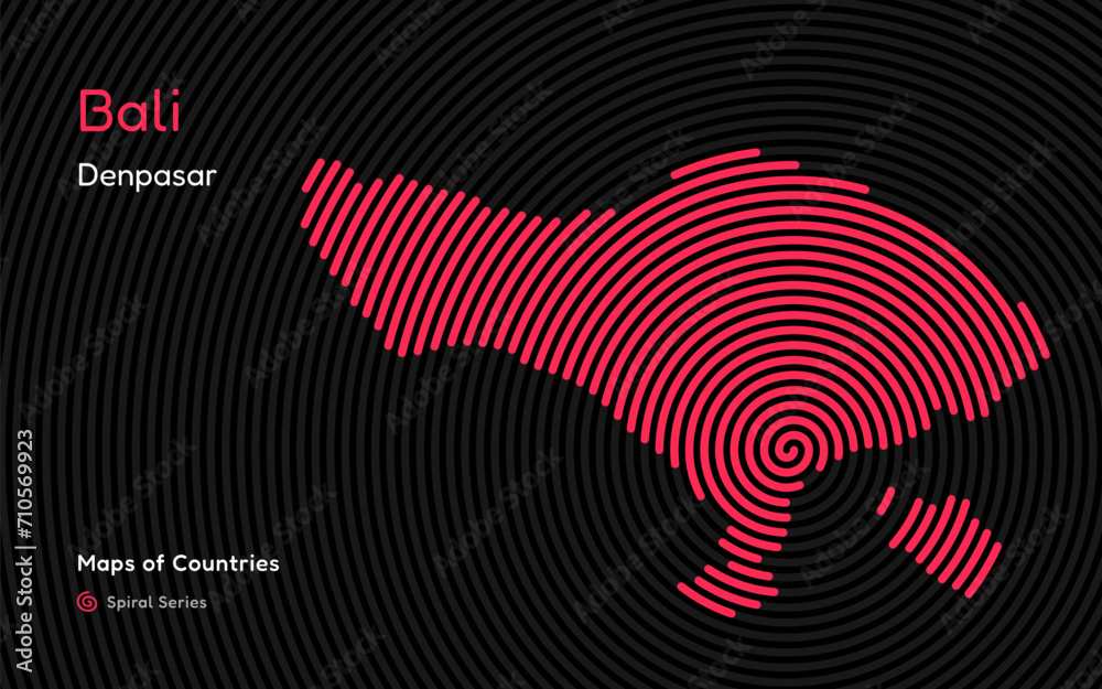 Abstract Simple Map of Bali in Spiral Fingerprint Pattern with Capital ...