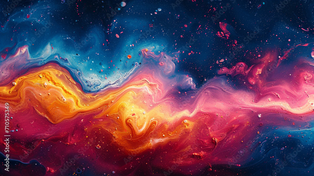 An abstract portrayal of a starry night sky with flicks and smears of ...