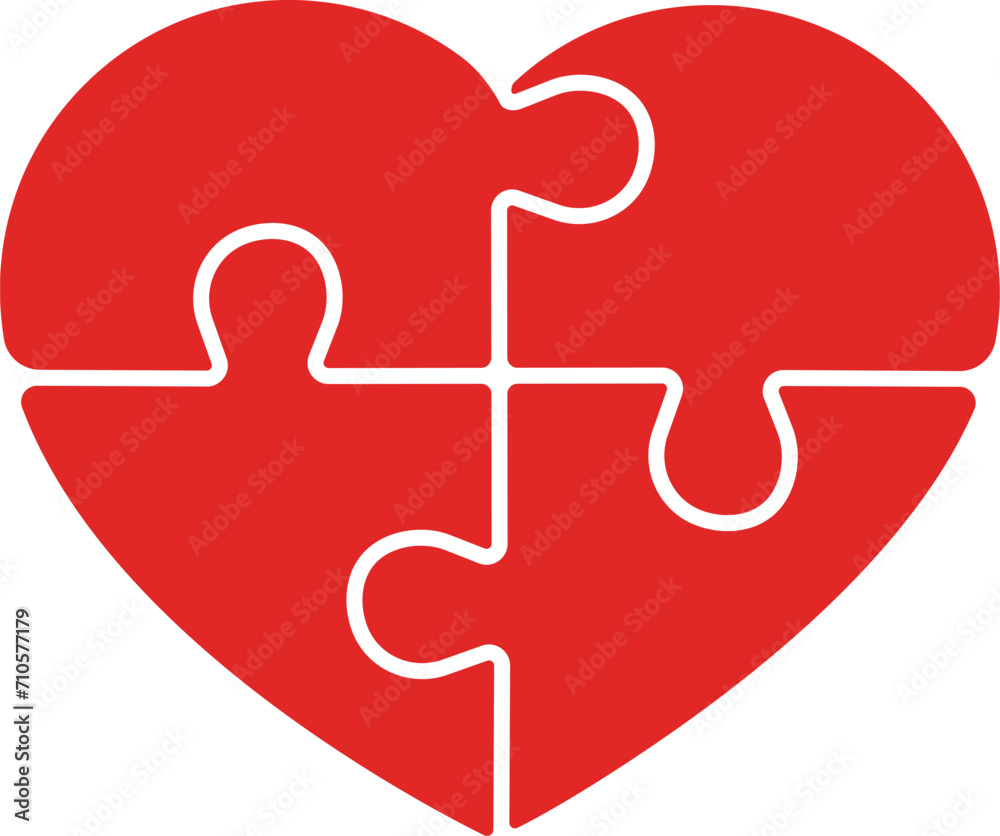 Heart shaped puzzle with four interlocking pieces. Symbol of unity ...