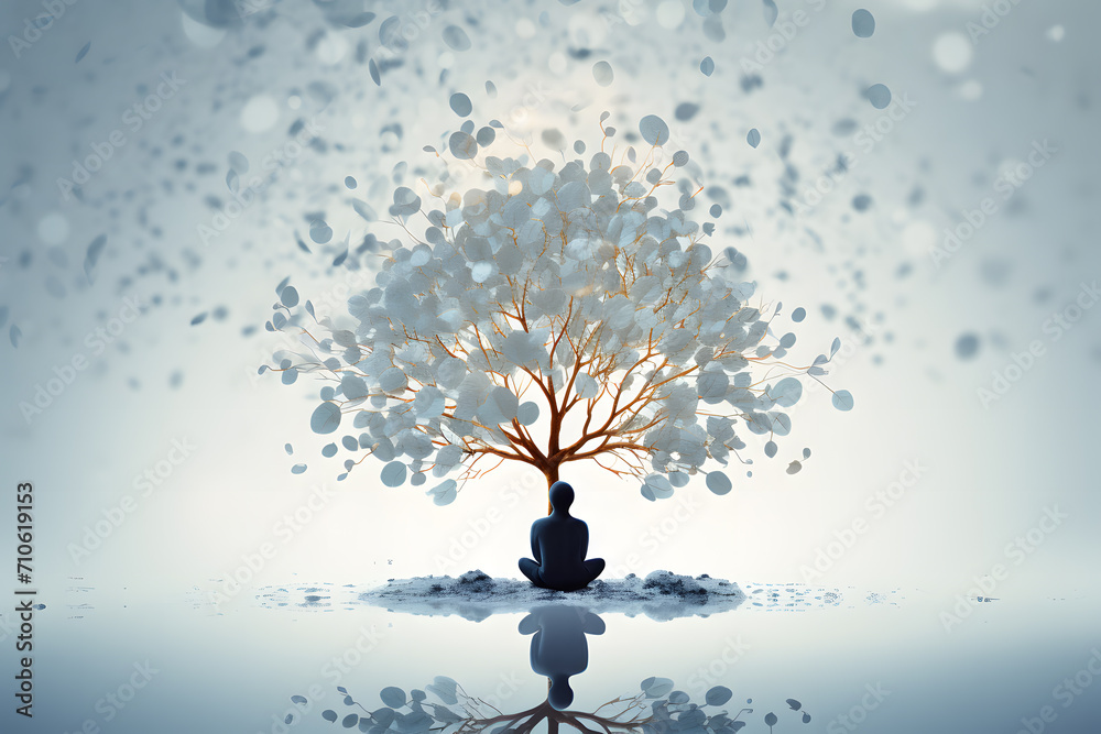 Visualize mental well-being with a compelling photo. A person sits in ...