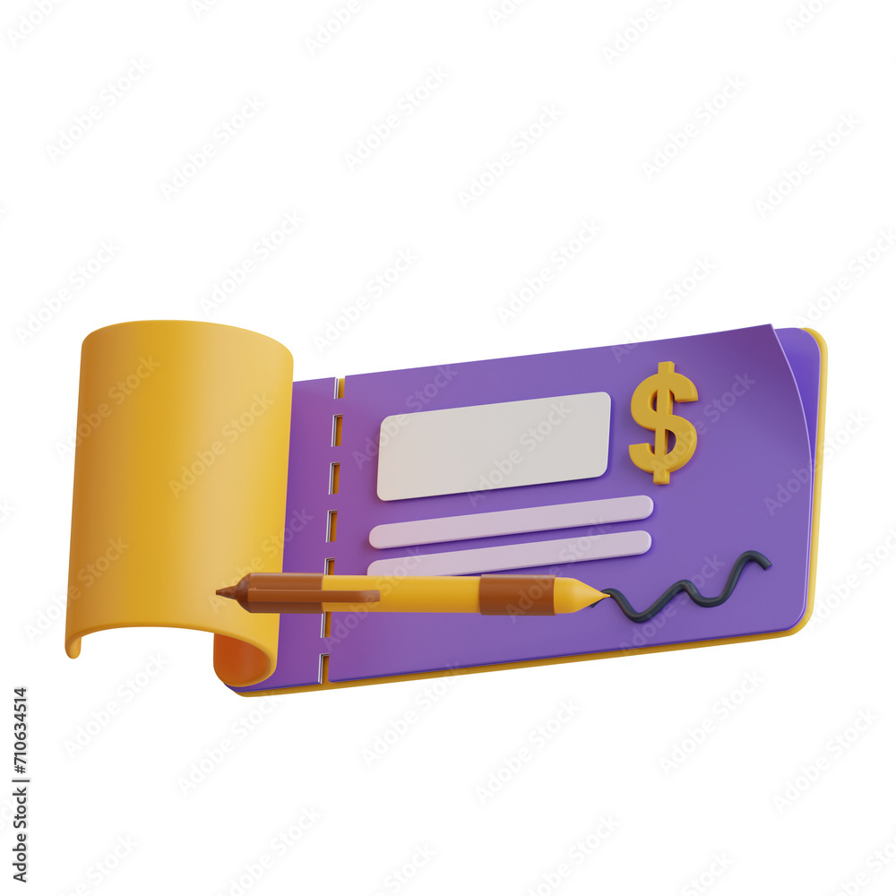 3D Cheque Model Traditional Payment Methods. 3d illustration, 3d ...