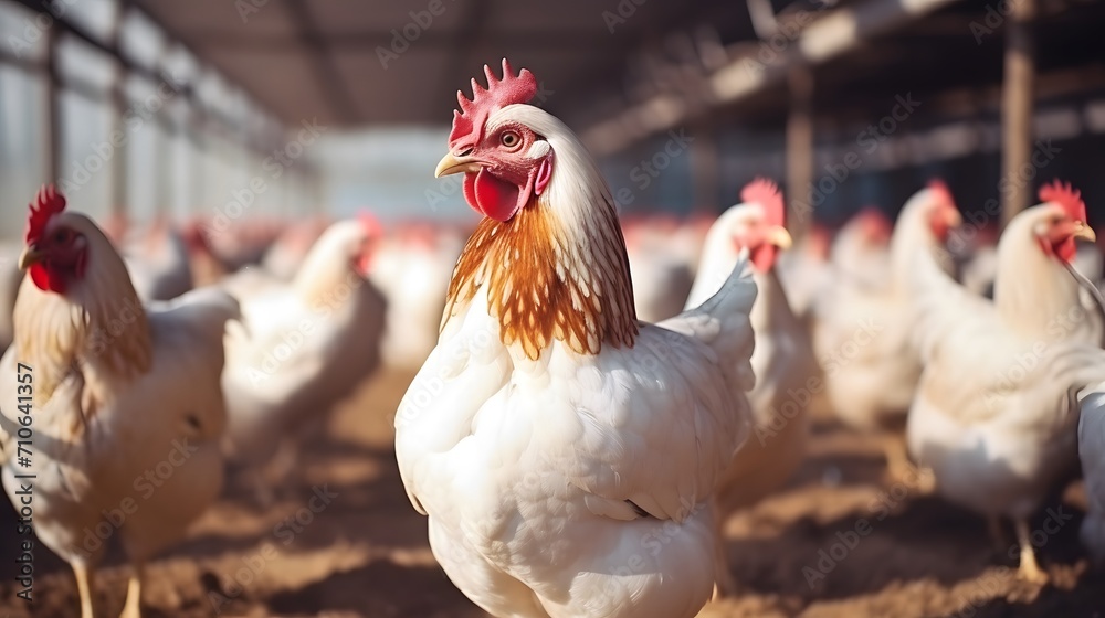 Chicken farm. Egg-laying chicken in battery cages. Commercial hens ...