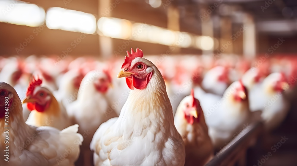 Chicken farm. Egg-laying chicken in battery cages. Commercial hens ...