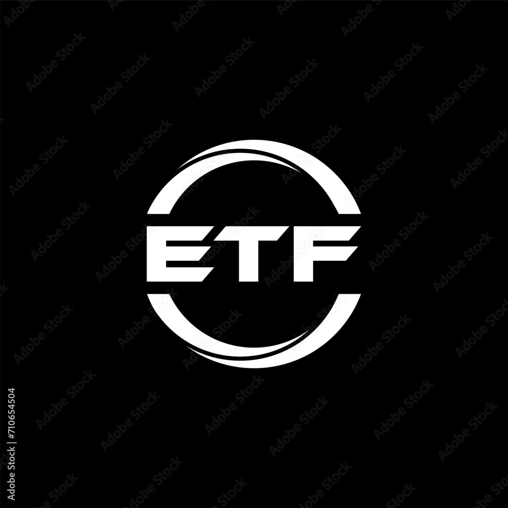 ETF letter logo design with black background in illustrator, cube logo ...
