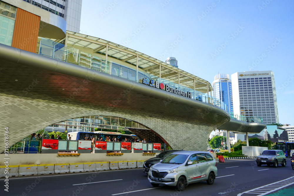 The hotel Indonesia roundabout transjakarta bus stop which is located ...
