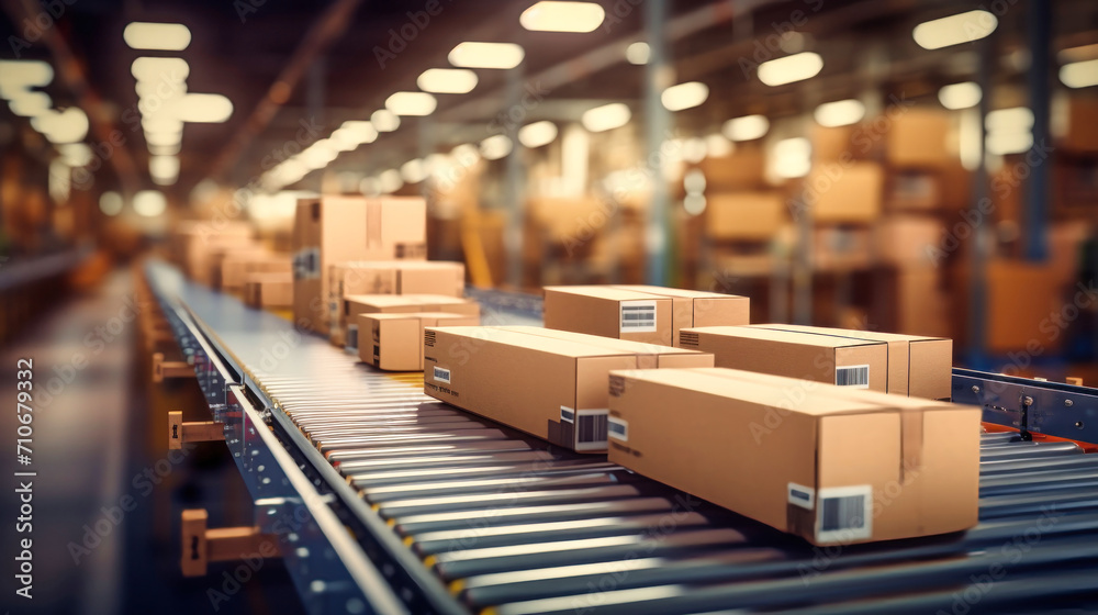 Shipping boxes, parcels. production and warehousing. sorting cardboard ...