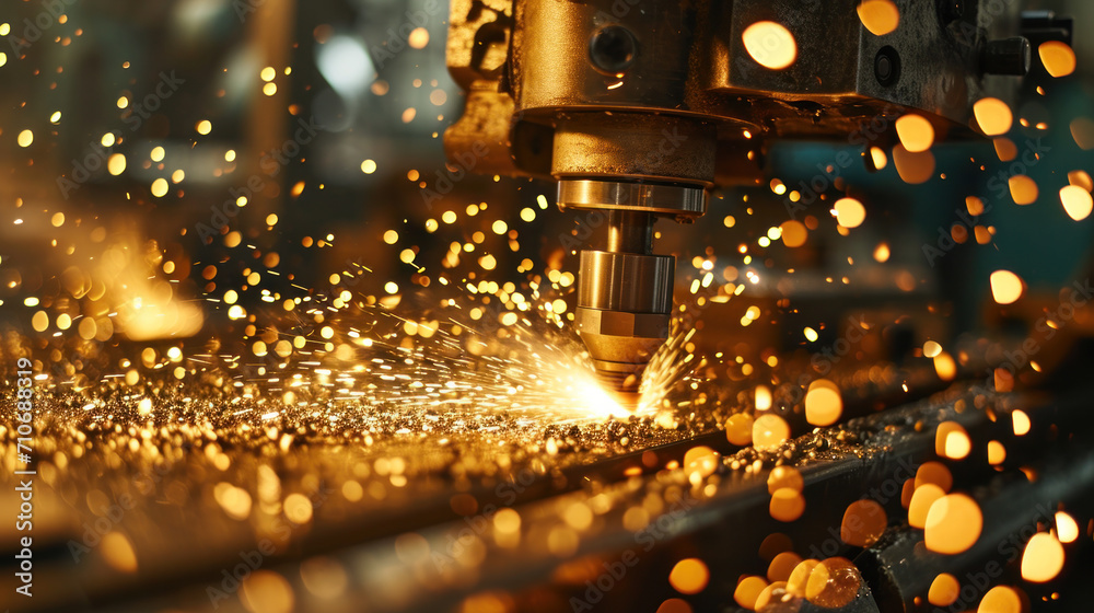 Fiber laser cutting machine cutting machine cut the metal plate. The hi ...