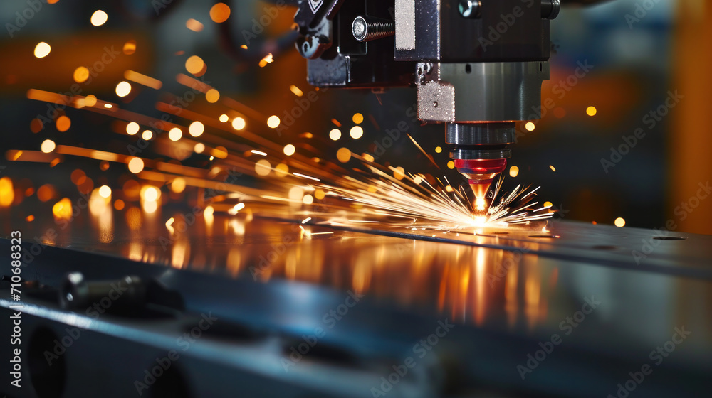 Fiber laser cutting machine cutting machine cut the metal plate. The hi ...