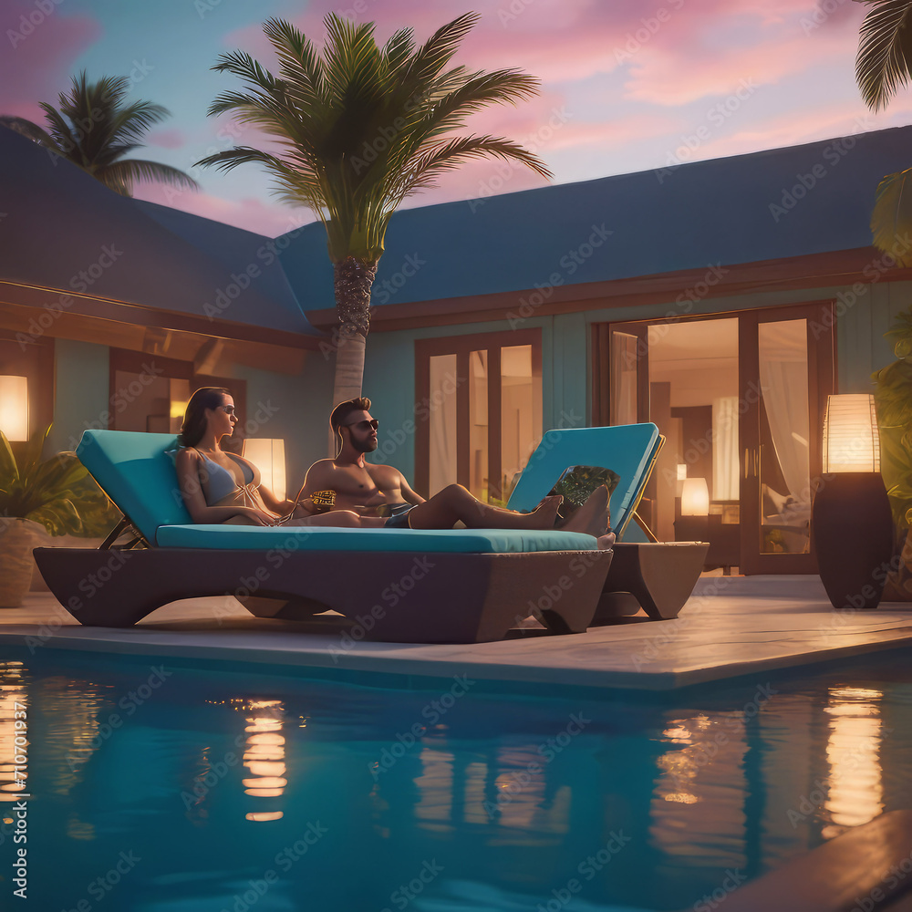 Beautiful swimming pool and relaxation of a tropical resort during ...