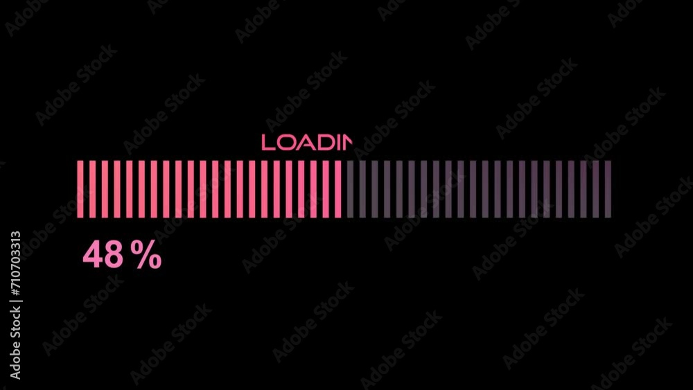 Loading progress bar animation red text on black screen ,Receiving bar ...