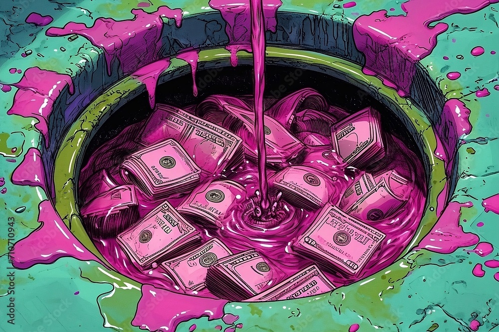 ภาพประกอบสต็อก Money Down the Drain, Visualizing the financial drain ...