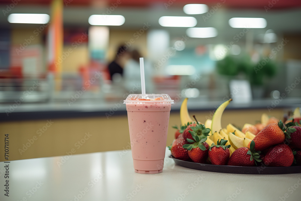A school cafeteria featuring a smoothie and juice bar - offering a ...