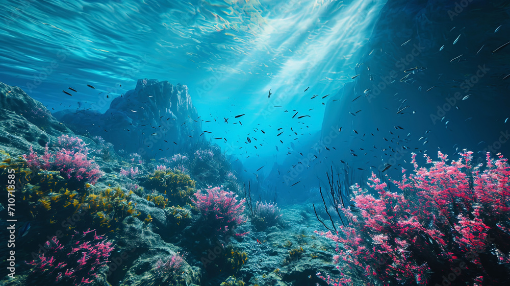 Underwater mountains covered with marine plants, creating fantastic ...