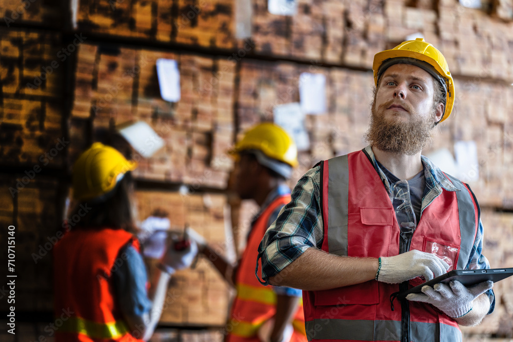 workers man and woman engineering walking and inspecting with working ...