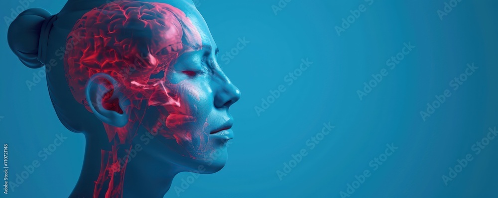 3d render illustration of female face with red inflammated nasal, ear ...