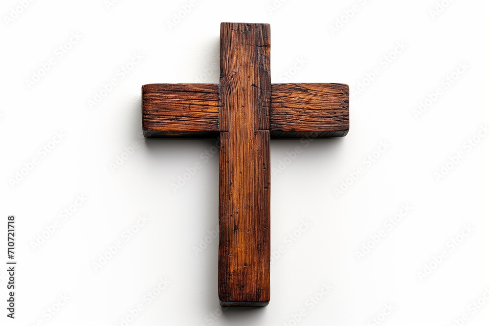 holy wooden cross isolated on white background. Easter background or ...