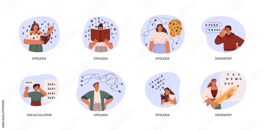 Difficulties learning, dysgraphia and dyslexia concept, people ...
