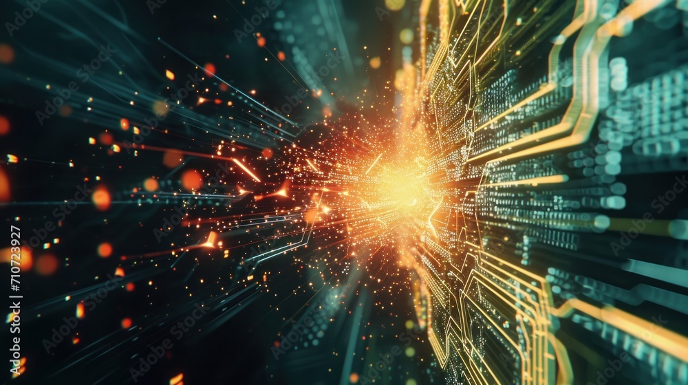 Circuit Burst Digital Energy Explosion. Particles and Energy flowing ...