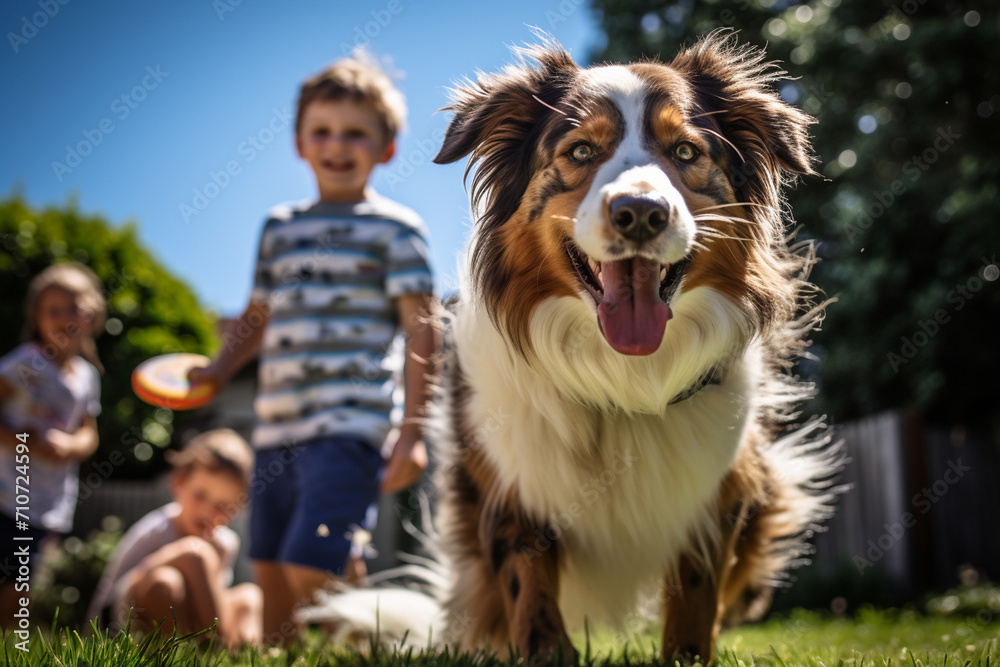 A happy Australian family, including children and parents, engaging in ...