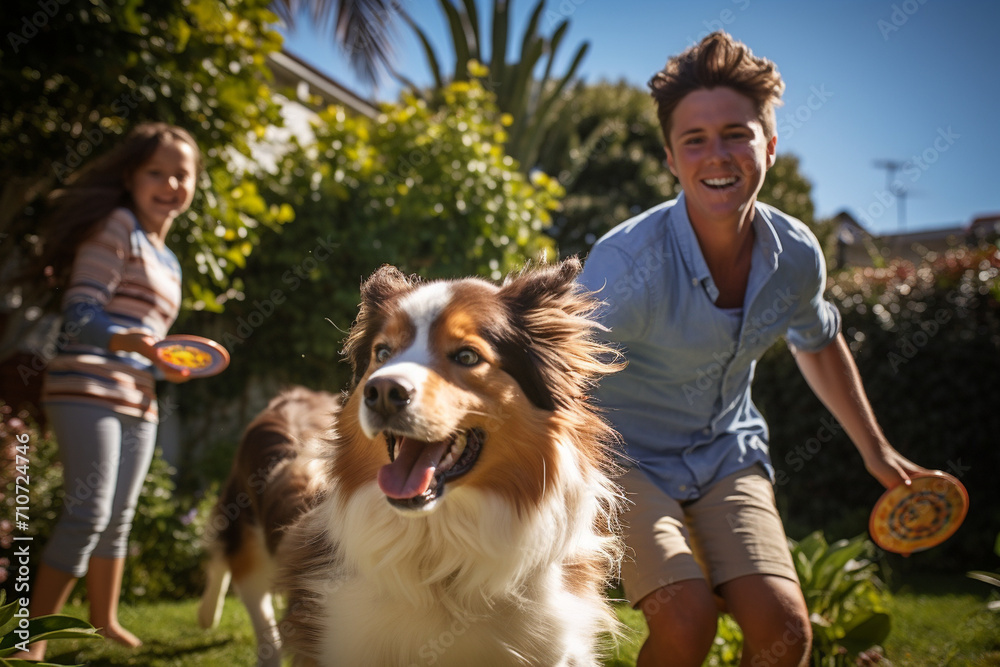 A happy Australian family, including children and parents, engaging in ...