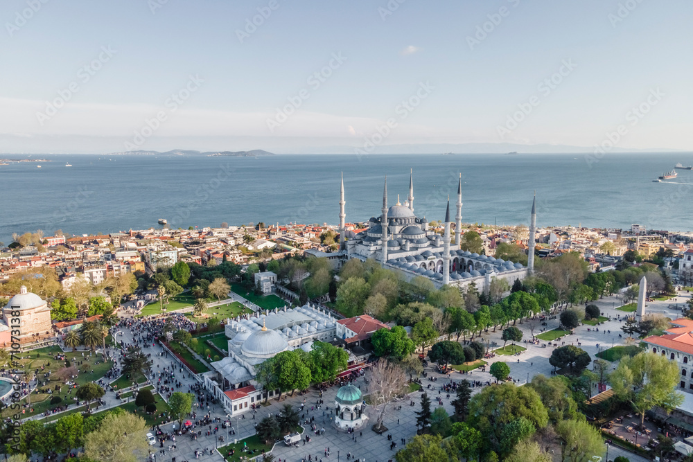 Aerial view of Sultanahmet Camii (the Blue Mosque) in Istanbul ...