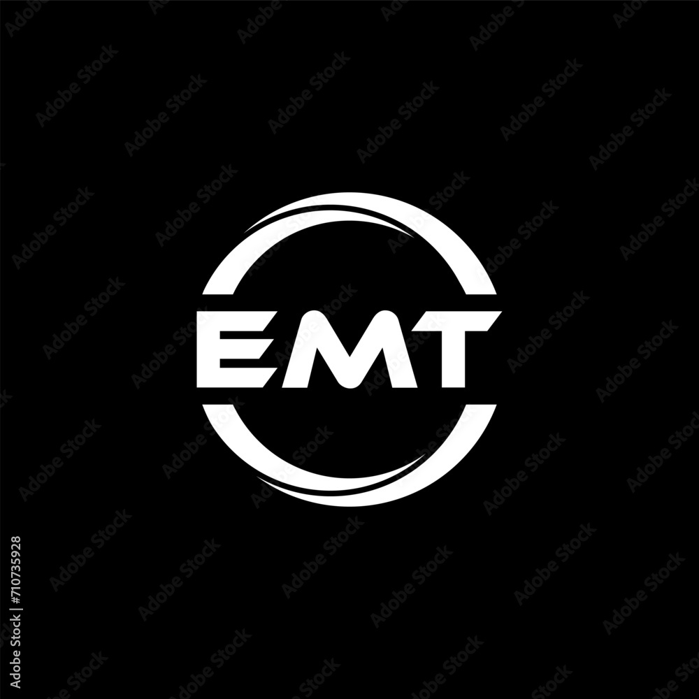 EMT letter logo design with black background in illustrator, cube logo ...