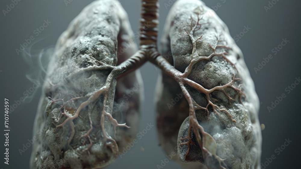 Smoker lungs concept. Breathe organ after cigarette. Inside human body ...