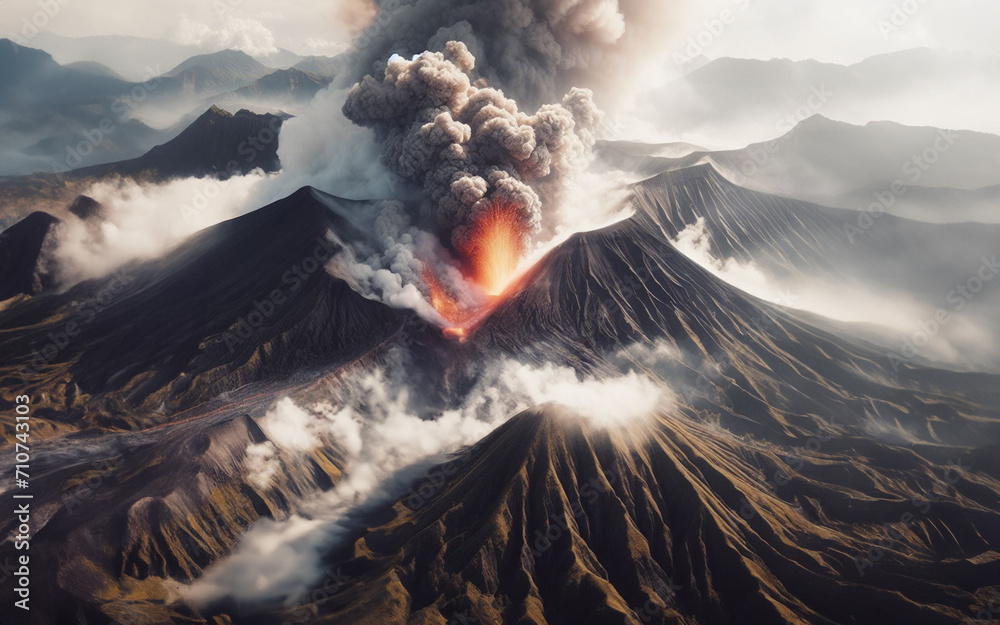 Volcanic eruption Lava explodes from a volcano's crater. Stock ...