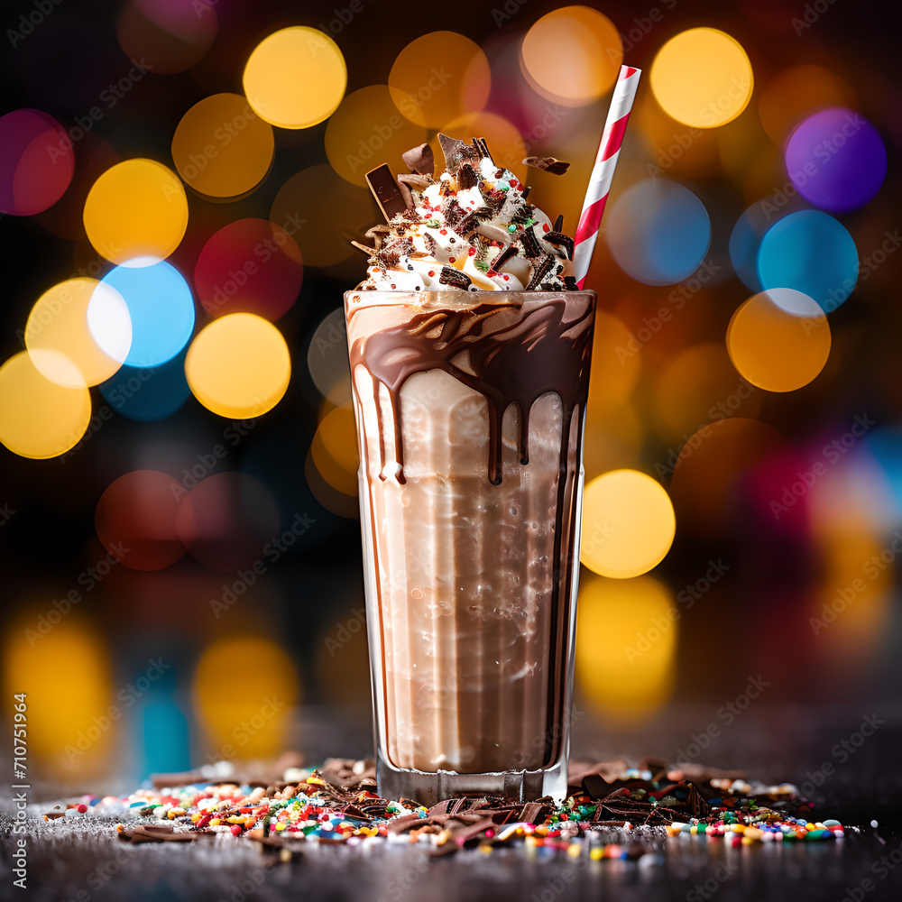 Extra large sweet American chocolate milk shake with cream and toppings ...
