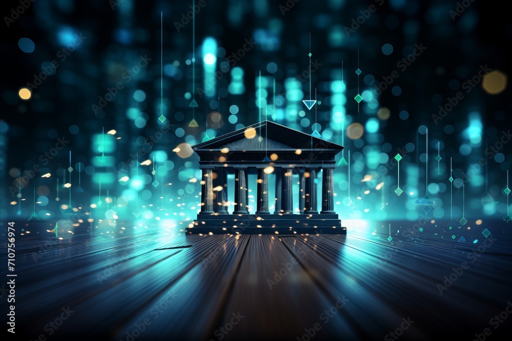 Blurred bokeh background with banking and finance symbols currency ...