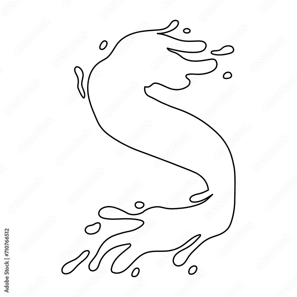 Water and juice splash liquide. One line stroke outline vector ...
