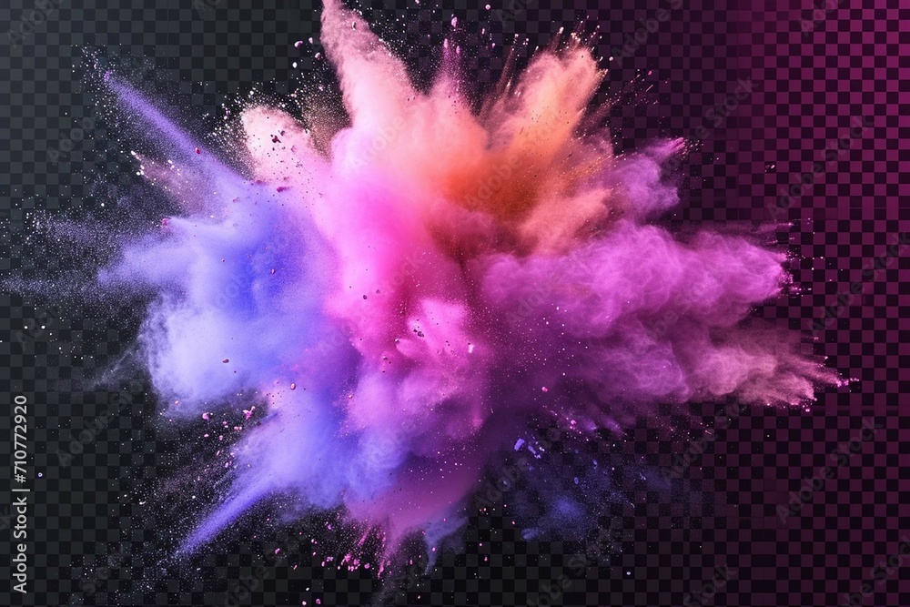 Colored powder explosion on a transparent background. Abstract closeup ...
