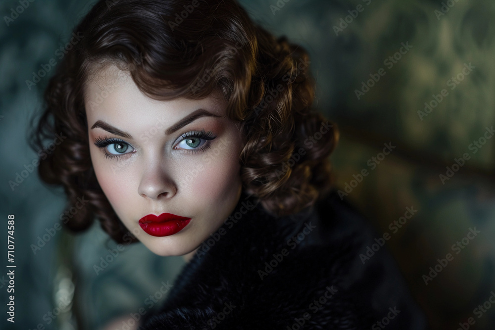Femme fatale portrait, smoky eye makeup, seductive red lips, classic ...