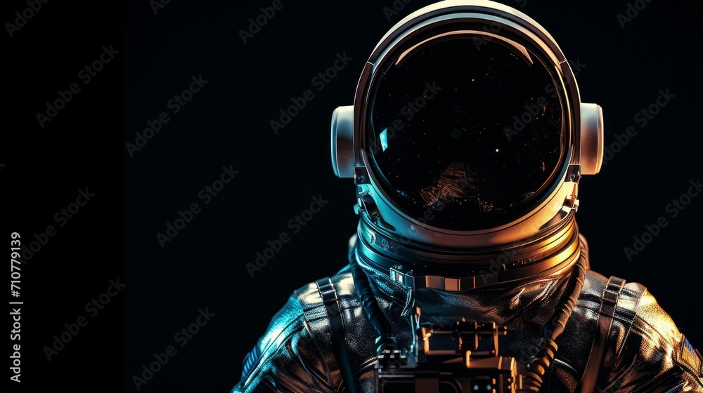 Futuristic astronaut fashion, front view, an astronaut with a metal ...
