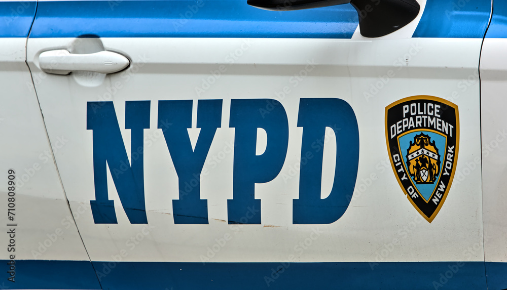 Police logo on the side of NYPD police car cruiser Stock Photo | Adobe ...