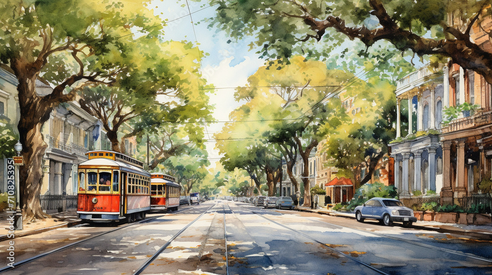 Historic Watercolor Street View, Detailed watercolor painting of ...