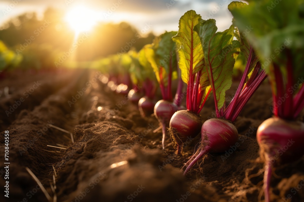 Growing red beet harvest and producing vegetables cultivation. Concept ...