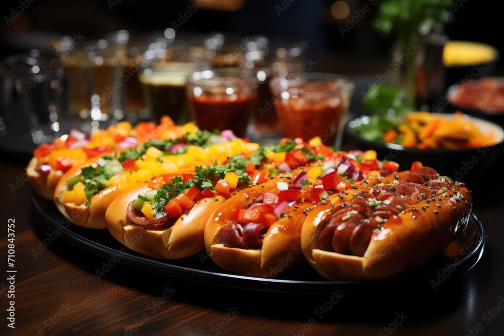 Colorful hot dog station in lively business celebration., generative IA ...