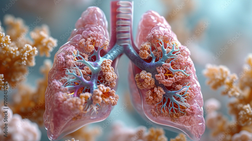 A medical illustration showcasing the cross-section of the trachea and ...