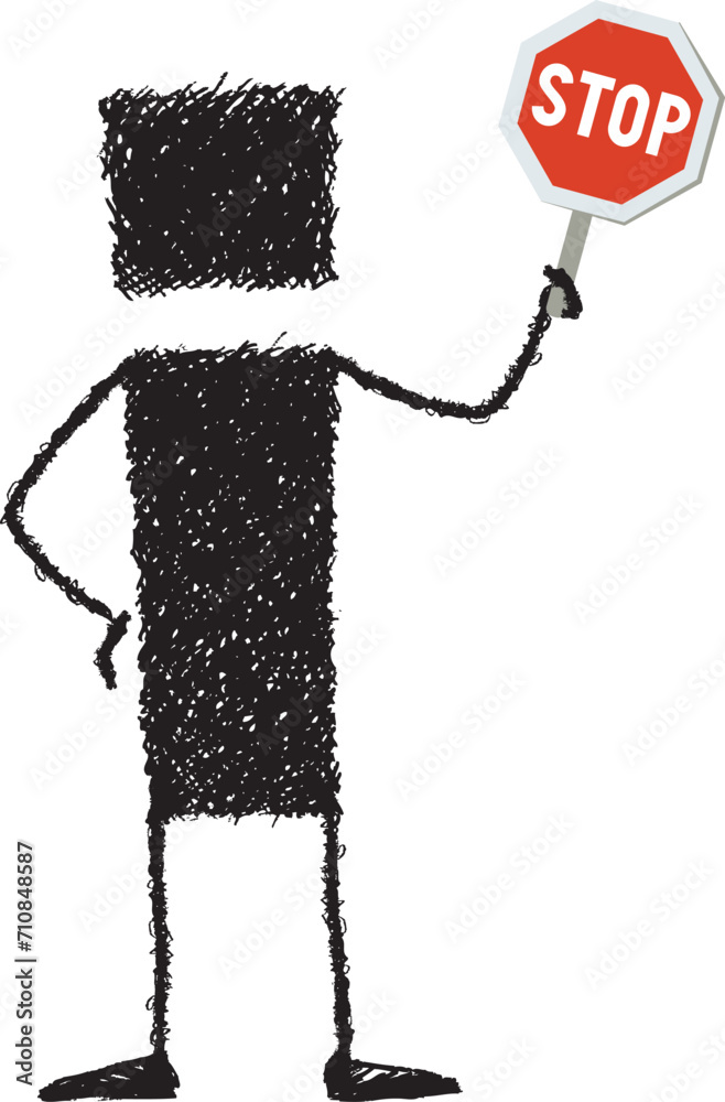 Stop signal, stick figure. A stick figure holding a stop sign. Stock ...