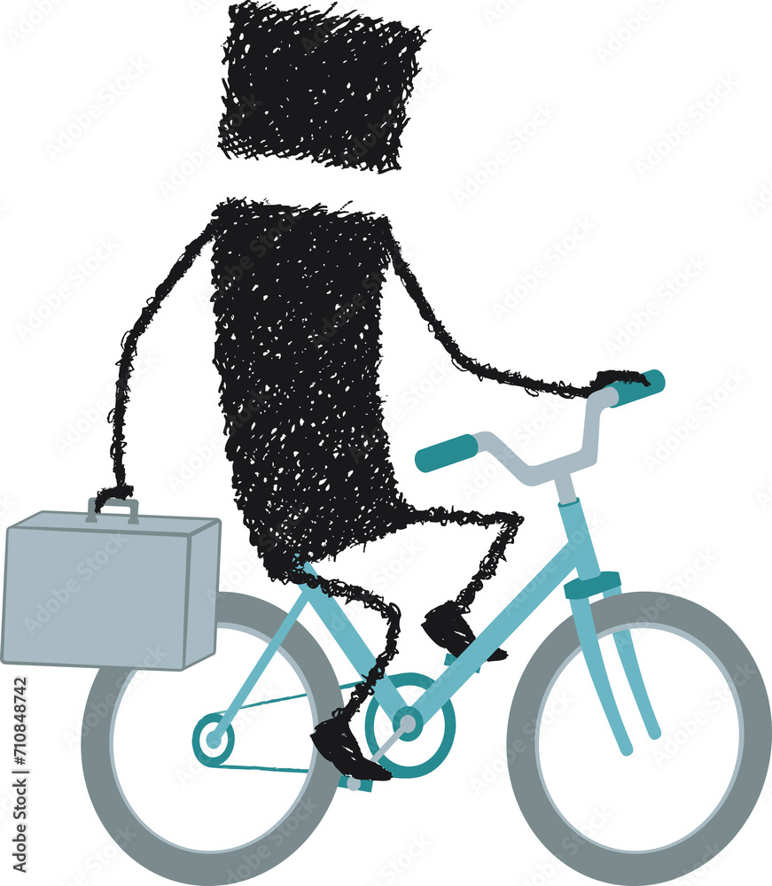 Businessman riding a bike, stick figure. A stick figure carrying a ...