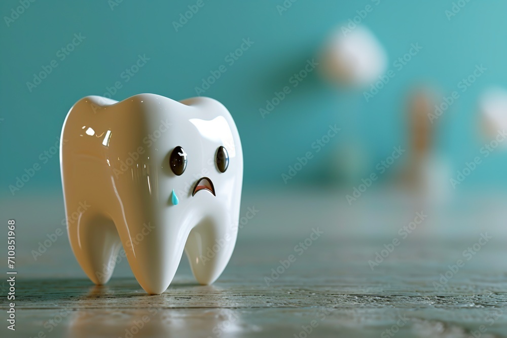 Volumetric illustration of a crying tooth with a tear in a cartoon ...