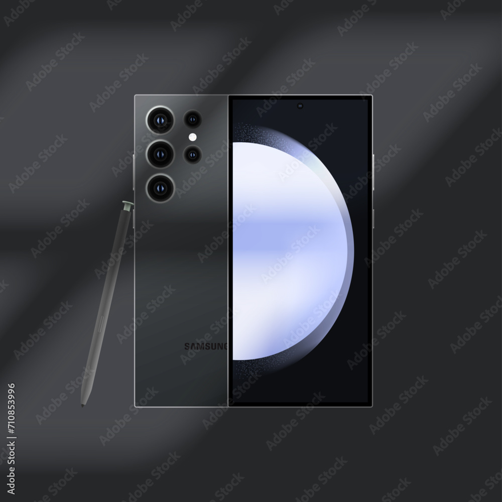 Samsung Galaxy S23 Ultra smartphone. Phone with stylus. Black phantom ...