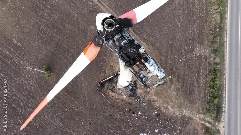 Stockvideon Close-up of a burnt out wind turbine. Wind energy farm ...