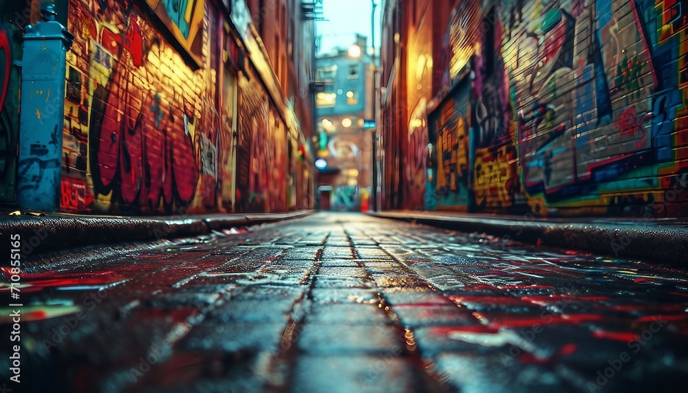 Feature the raw and gritty textures of a graffiti-covered urban alley ...