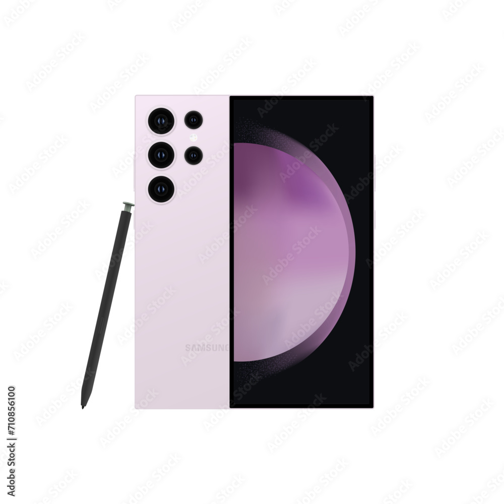 Samsung Galaxy S23 Ultra smartphone mockup. Lavender color. Phone with ...