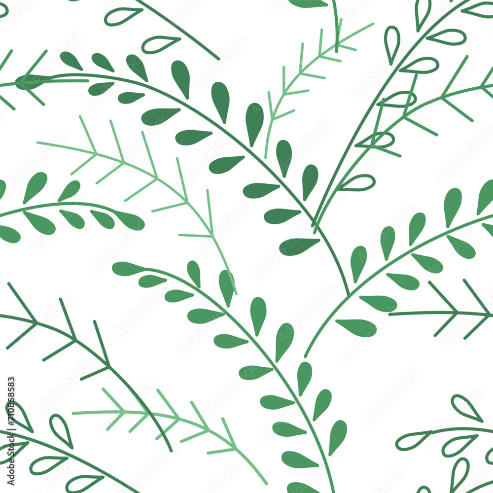 Seamless pattern with green leaves. Botanical vector illustration ...