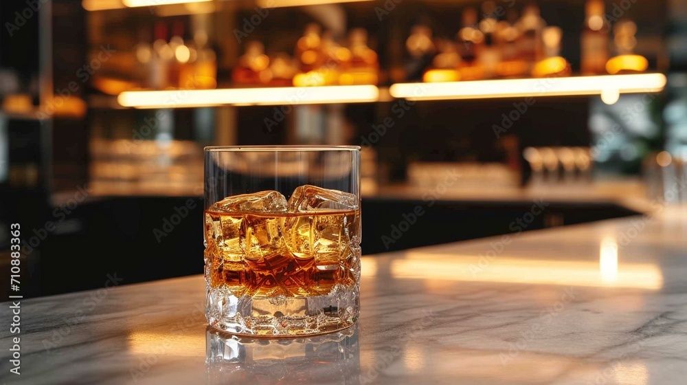 Branding on the rocks presented on a sleek and modern bar counter, with ...