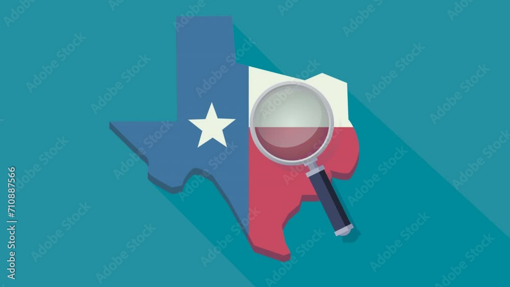 Looped animation of a magnifying glass peering into the 3D map of Texas ...
